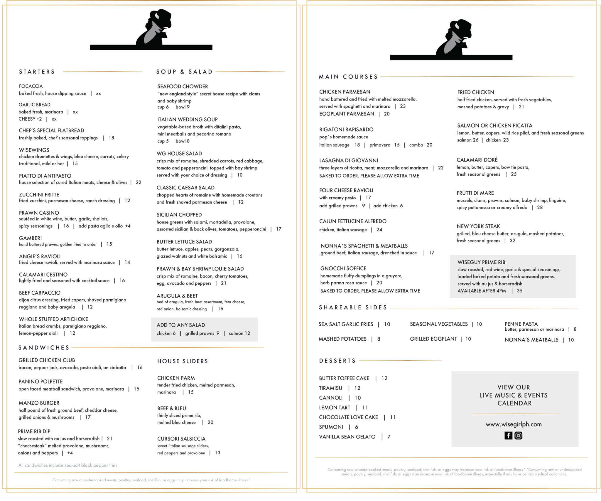 Menu – WiseGirl Restaurant, Bar & Live Music